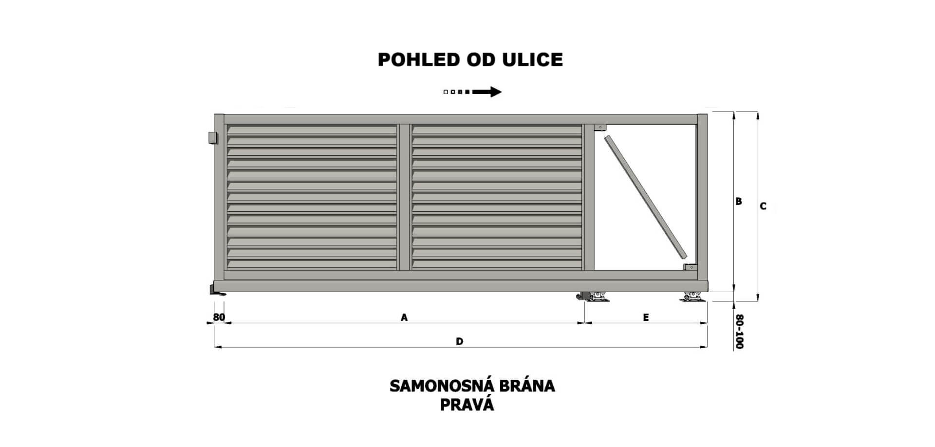 Hliníková samonosná posuvná brána PORTO Lite 4000x1478mm RAL7016 pravá